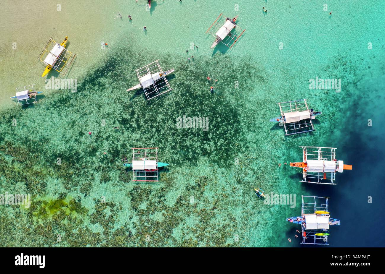Aerial view of Bangka Boats, CYC Beach, Coron, Palawan, Philippines ...
