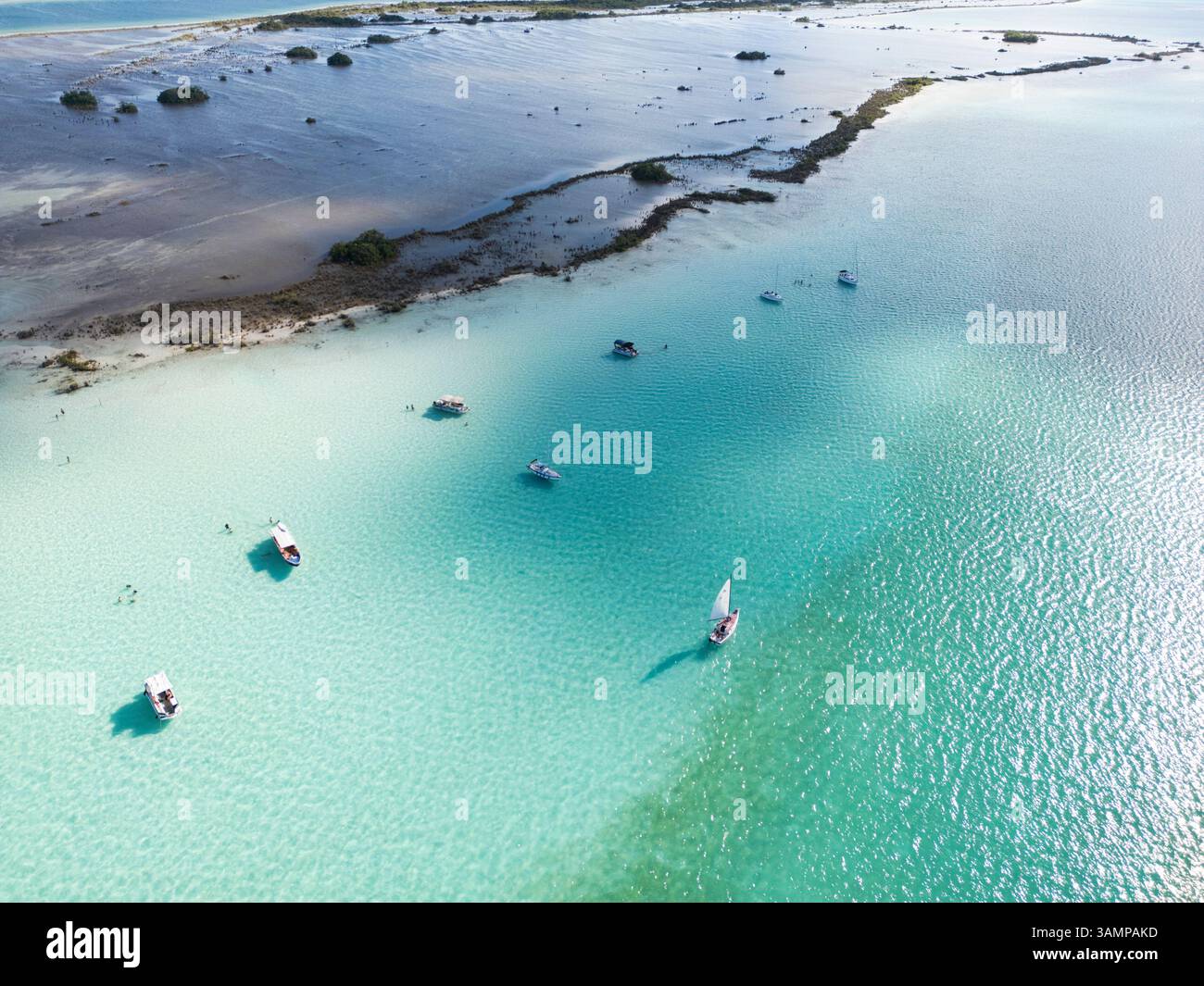 Aerial View of Boats at Canal de los Piratas, Pirates Channel, Bacalar ...
