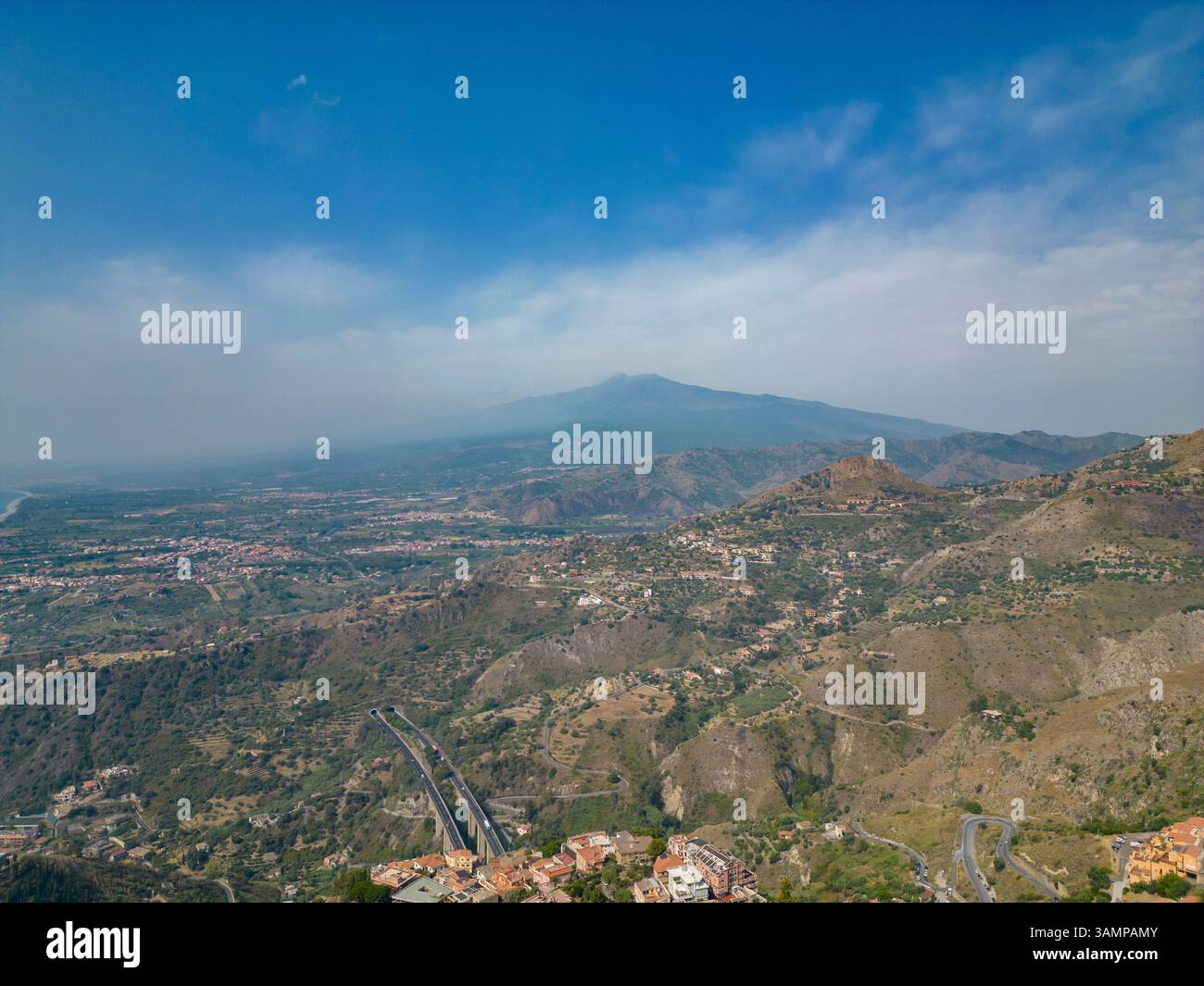 Aerial View of volcano Etna from Taormina, Sicily, Italy Stock Photo ...