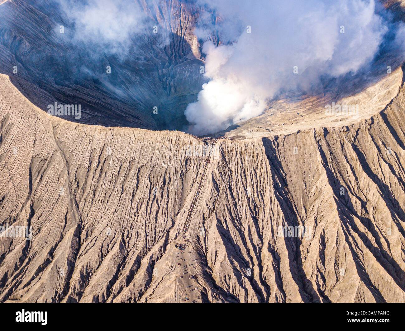 Aerial view of active volcano ridge Bromo in Sukapura, Jawa Timur ...