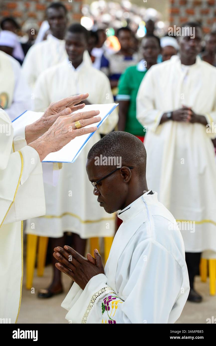 UGANDA, Karamoja, Kaabong, Karamojong tribe, catholic church, holy mass ...