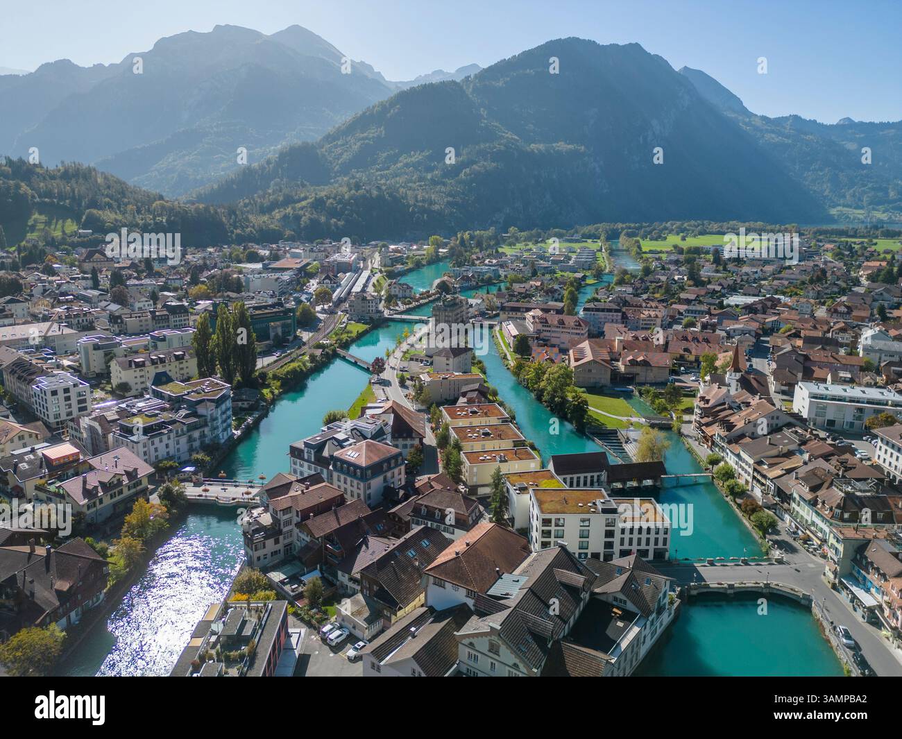 Aerial View of Interlaken and River Aare, Canton of Bern, Switzerland ...