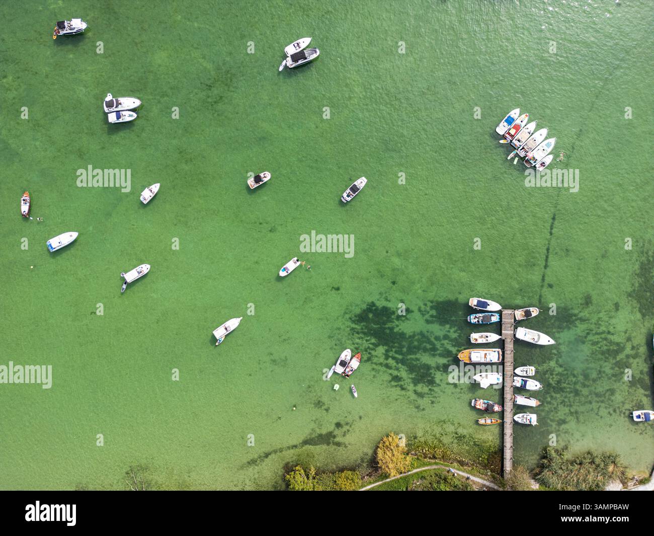 Aerial View of Boats, island Ufenau, Lake Zurich, Canton of Zurich ...