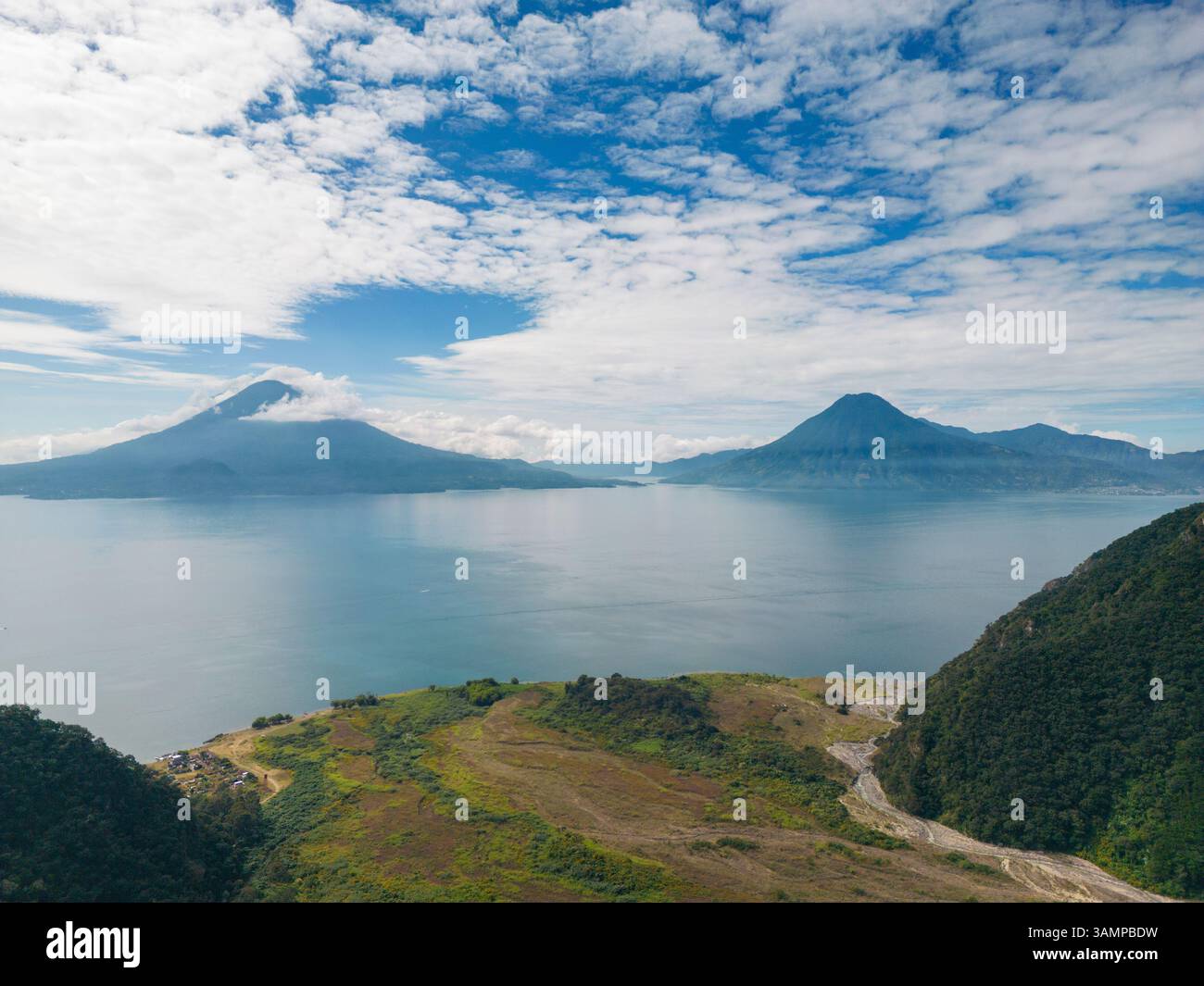 Aerial View of Lake Atitlan with Volcano San Pedro and Volcano Toliman ...