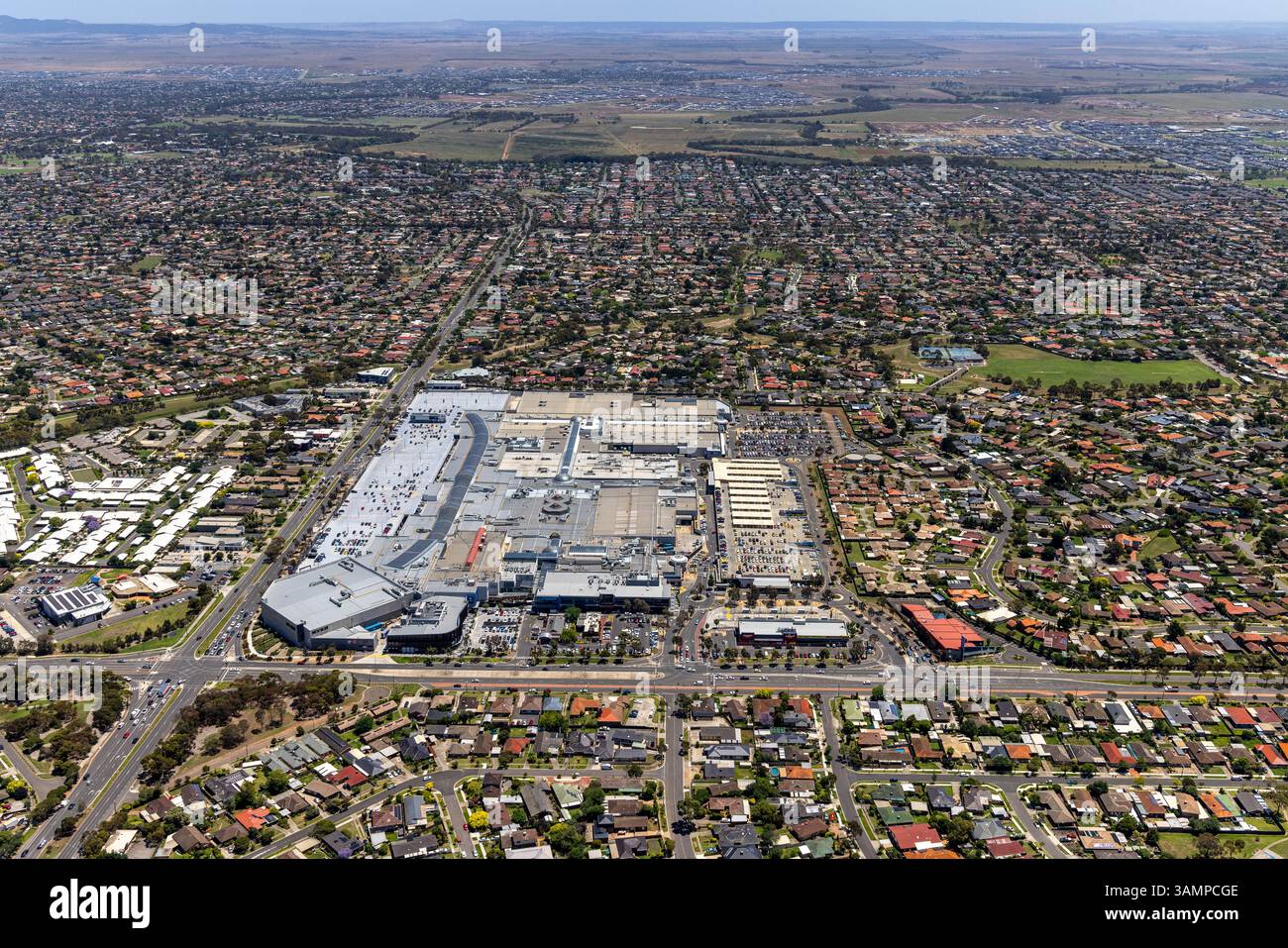 Aerial view of suburban residential area with modern buildings and ...