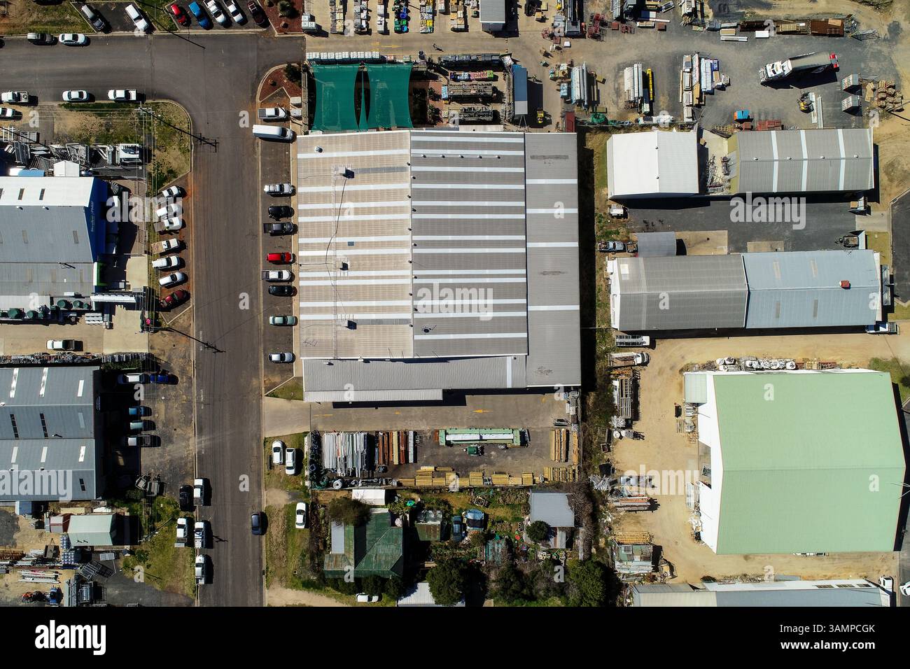 Aerial view of industrial area with warehouses and factories, Inverell ...