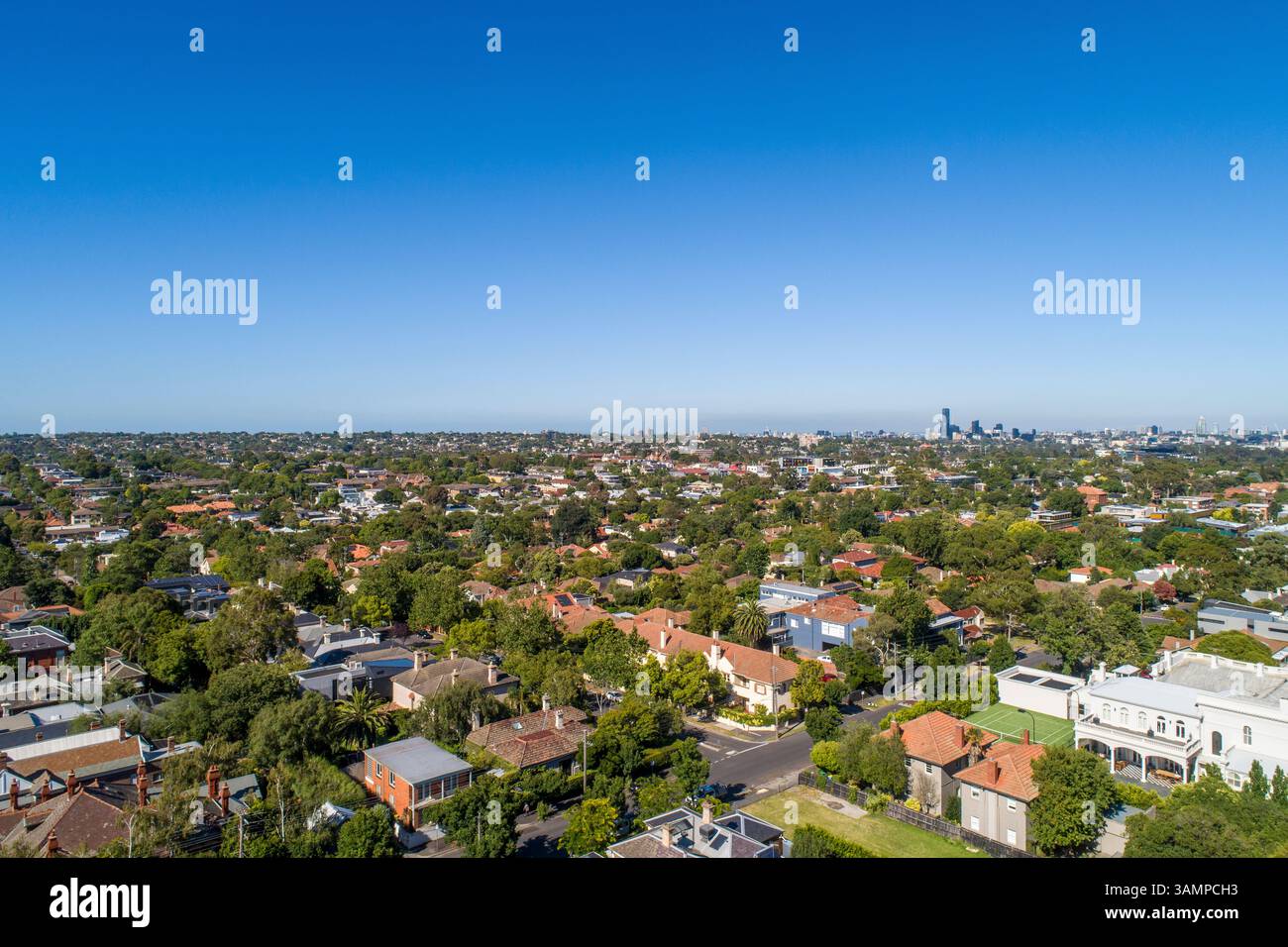 Aerial view of beautiful suburban neighborhood with modern homes and ...