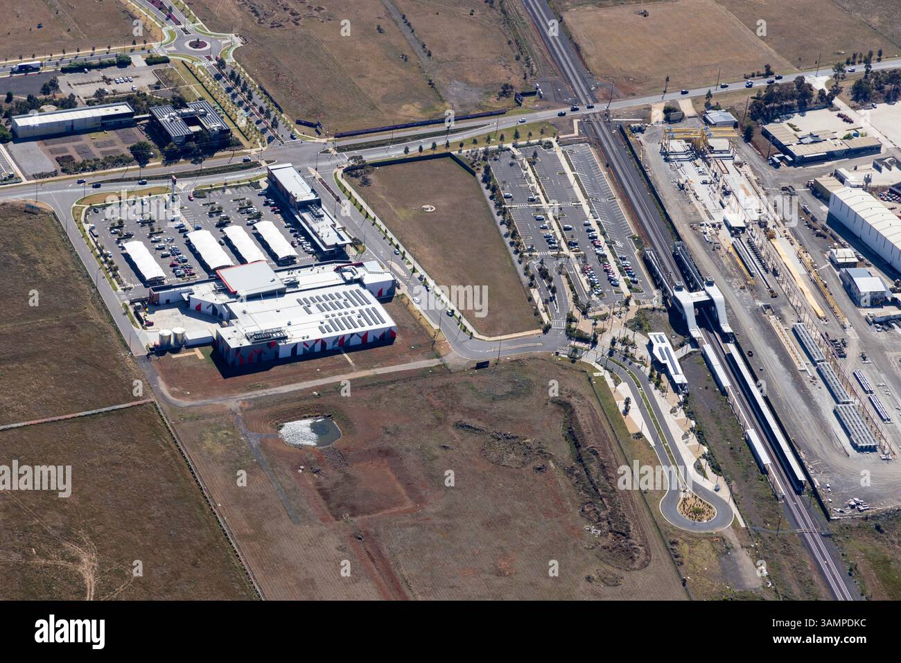 Aerial view of urban landscape with industrial area, buildings, and ...