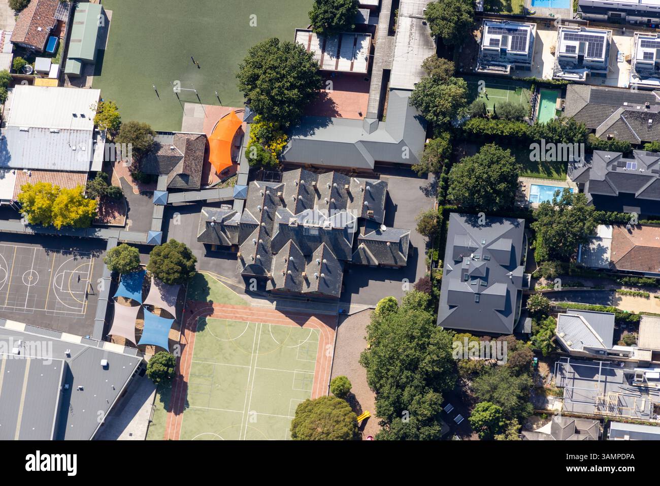 Aerial view of beautiful Brighton suburb with residential buildings ...