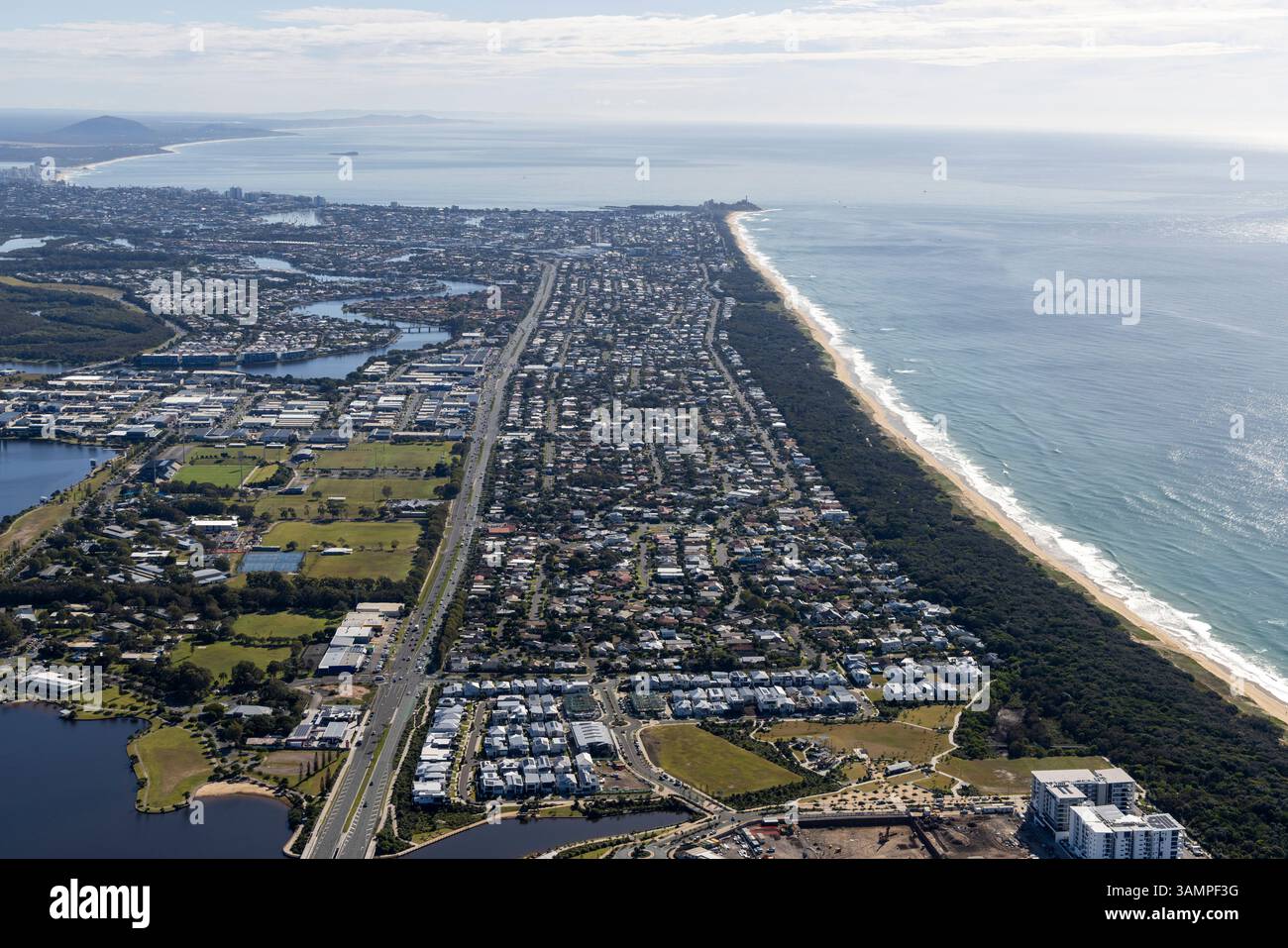 Aerial view of beautiful residential district with buildings and beach ...