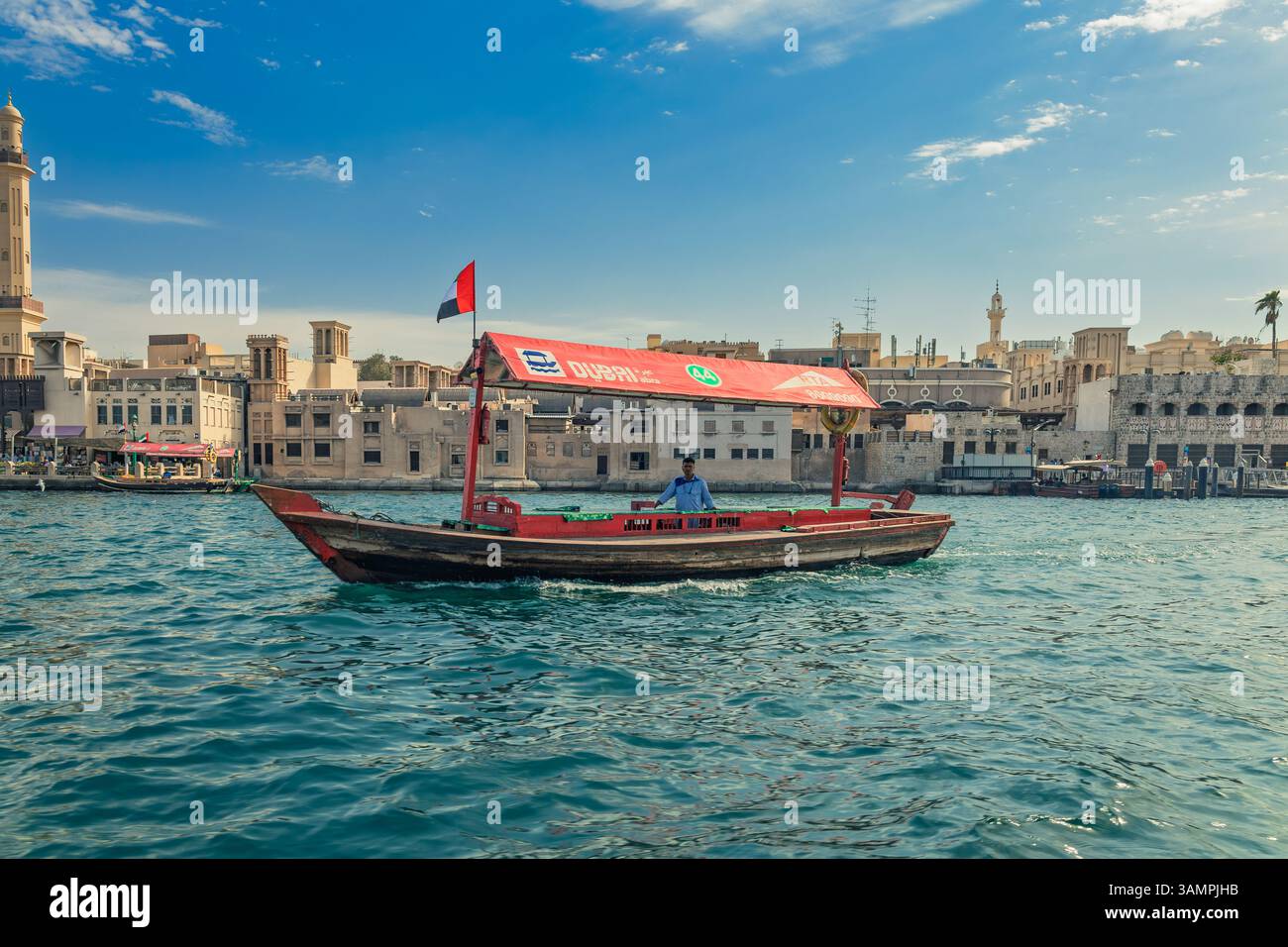 Dubai, United Arab Emirates. February 13, 2025. Traditional abra boat ...