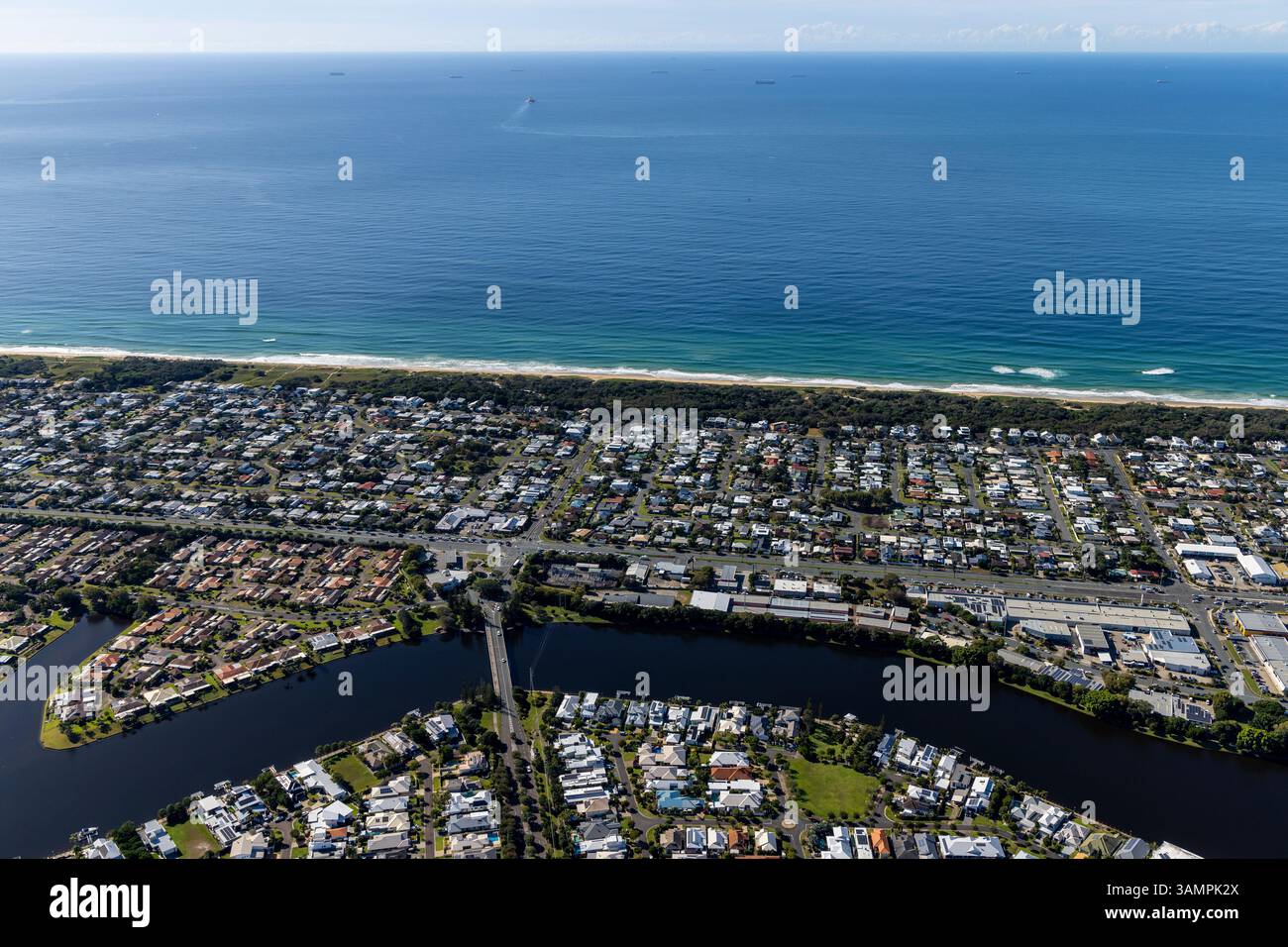 Aerial view of a residential district at Bokarina Foreshore Bushland ...