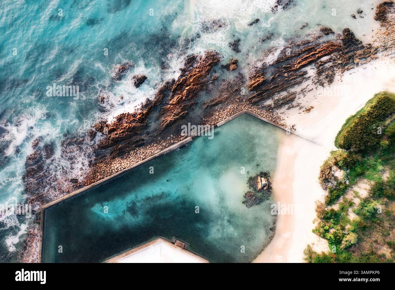 Aerial view of Shark Bay with rock pool, City of Cape Town NU, South ...