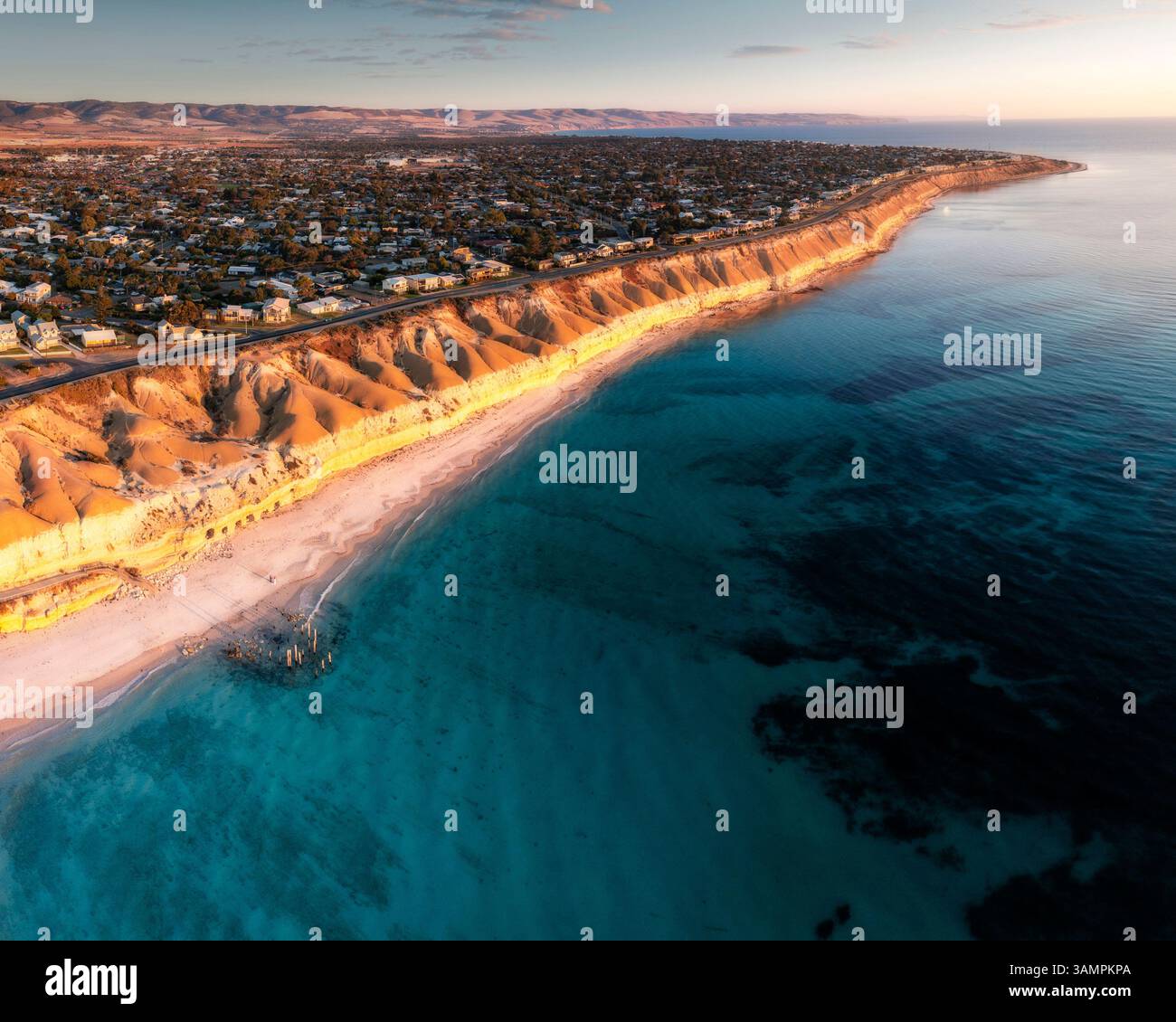 Aerial view of serene beach and cliffs at Port Willunga, Adelaide ...