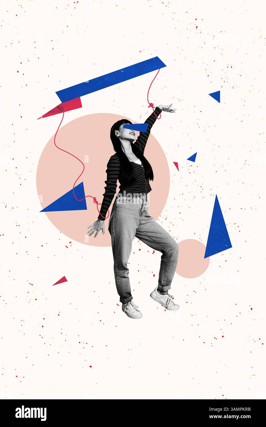 Trend composite sketch template 3D photo collage of young lady stand ...