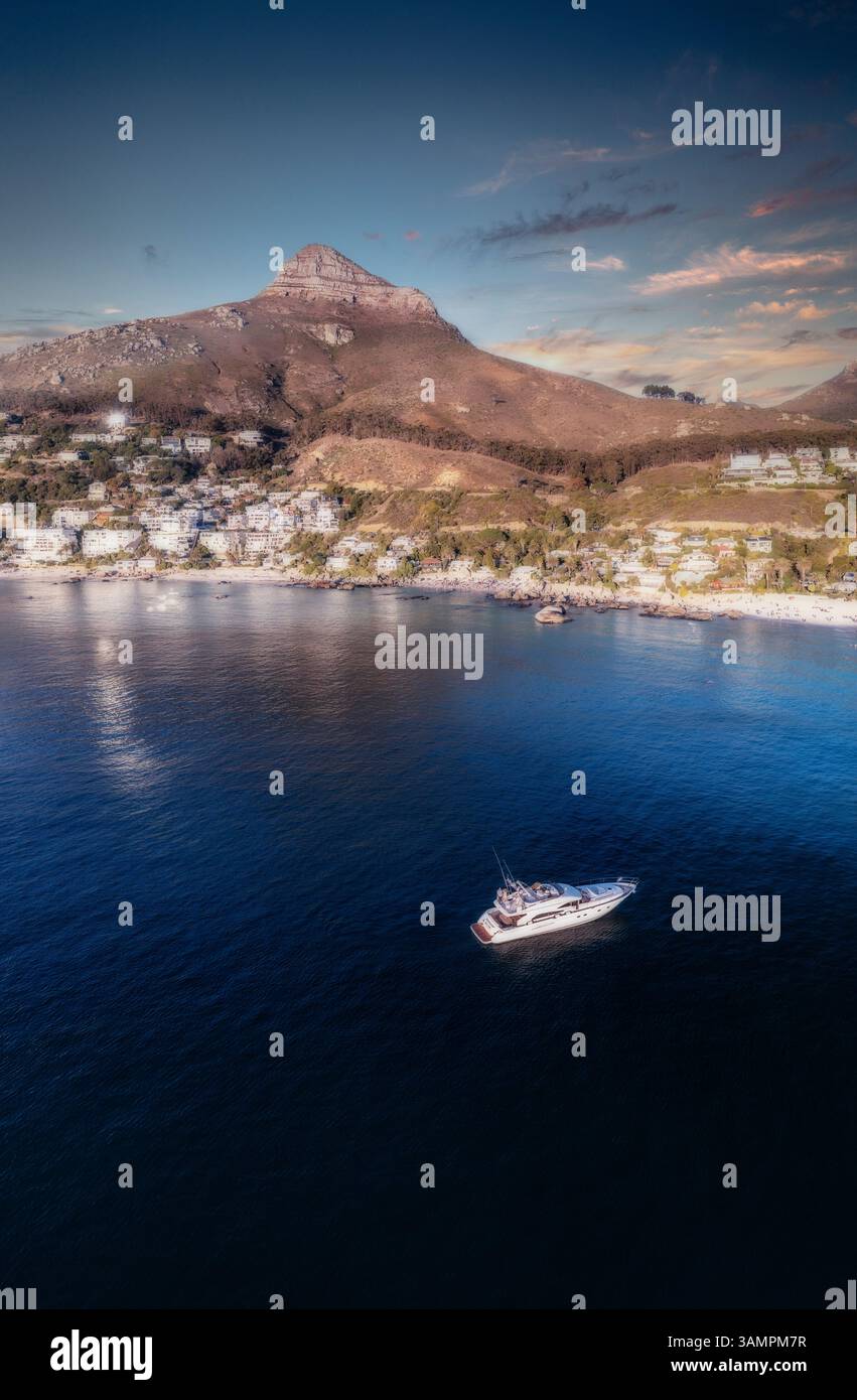 Aerial view of Clifton 4th Beach and Lions Head mountain, Cape Town ...
