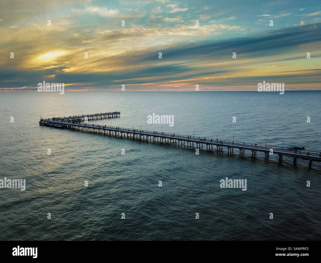 Aerial view of wooden bridge to the Baltic sea in Palanga, Lithuania ...