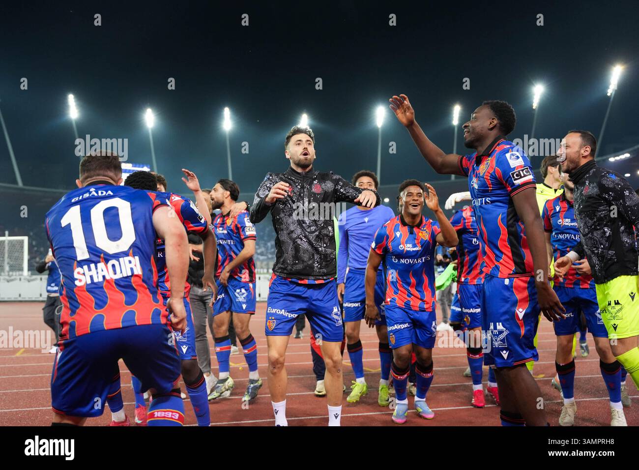 Dominik Schmid (31 FCB) celebrating after the game infront of FC Basel ...