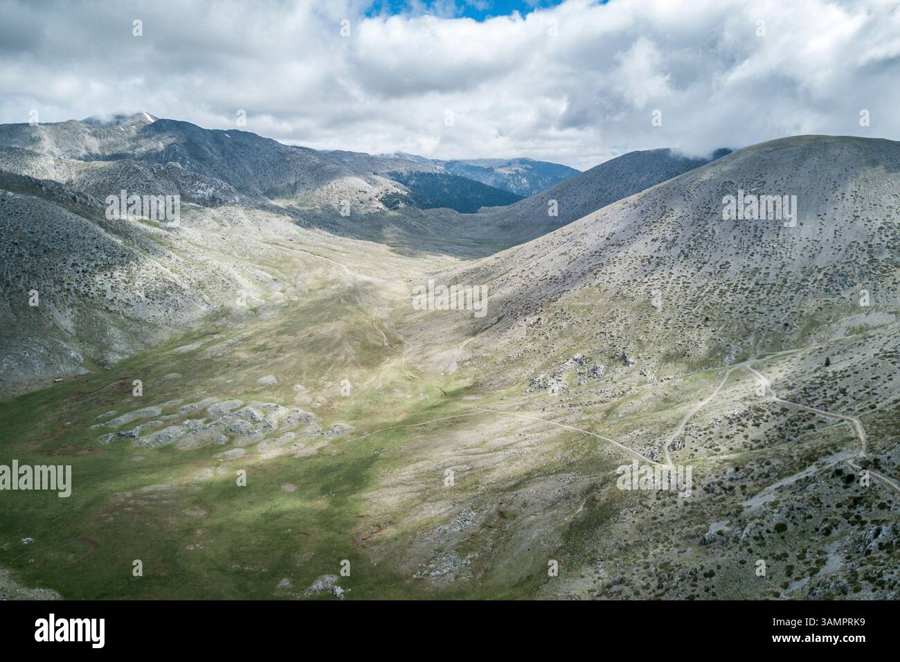 Aerial view of a mountain plateau in the north of the town Karpenisi in ...