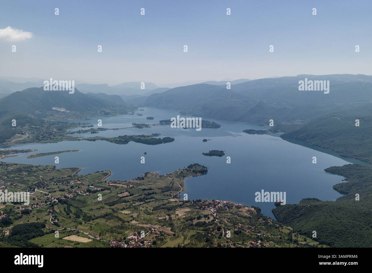 Aerial view of Ramsko Jezero (Rama lake), Prozor, Bosnia and ...