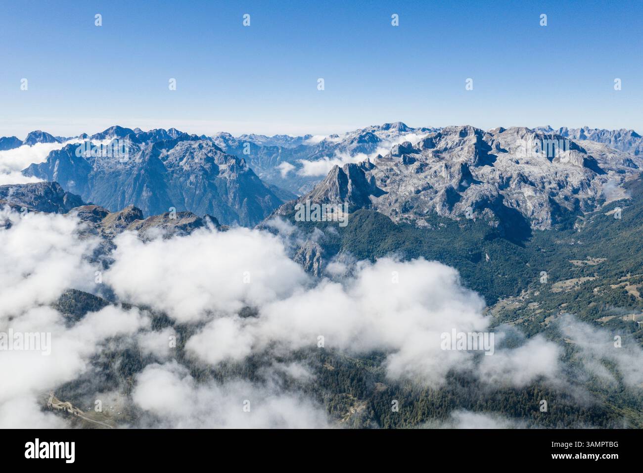 Aerial view of a mountain range of the Border from Albania and ...
