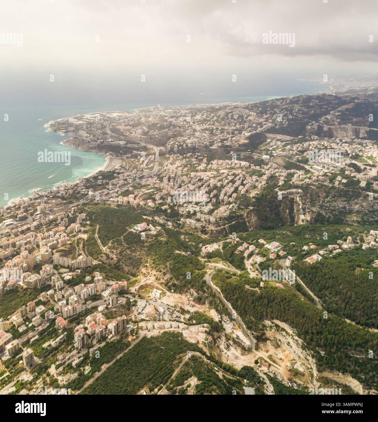 Aerial view of the Jounieh Bay in Keserwan District near Beirut ...