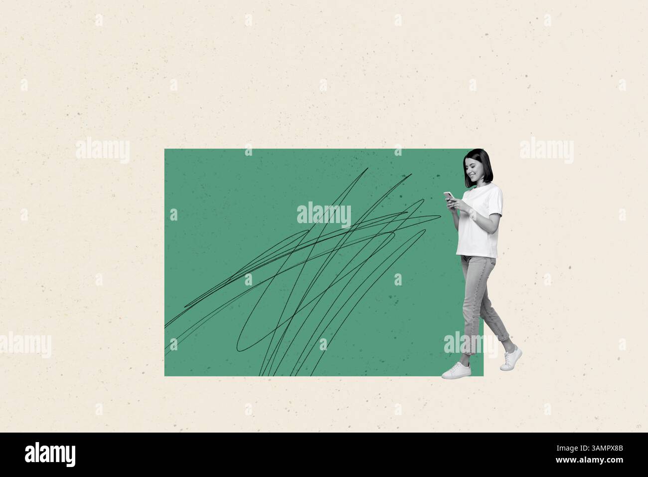 Collage trend collage of person near big geometry square over pastel ...