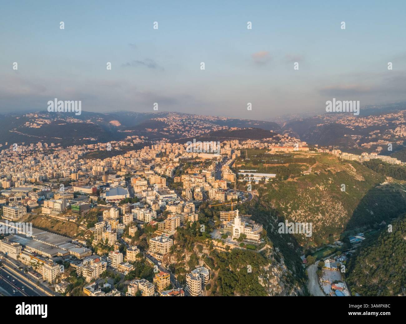 Aerial view of the Christ statue in Keserwan District, Beirut, Lebanon ...