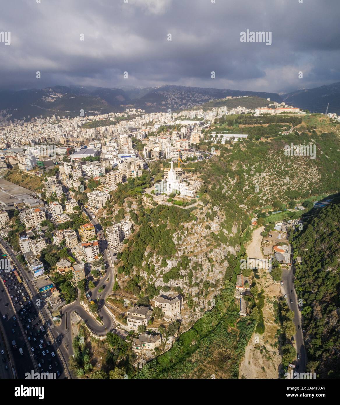 Aerial view of the Christ statue in Keserwan District in Lebanon Stock ...