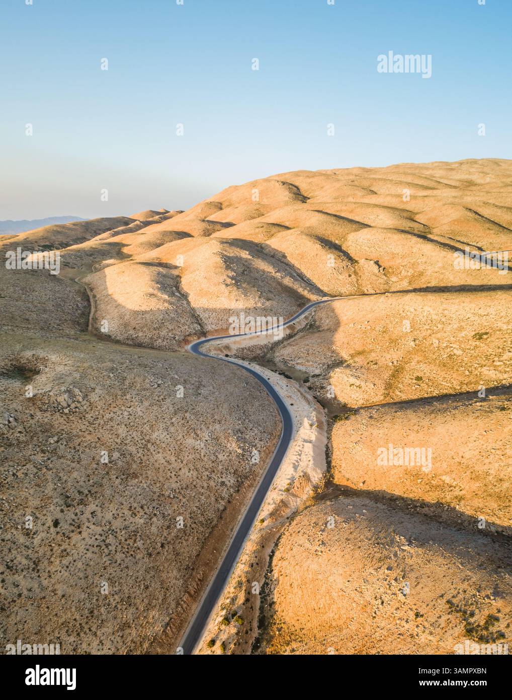 Aerial view of an empty road in Ras Baalbek semi-desert in Lebanon ...