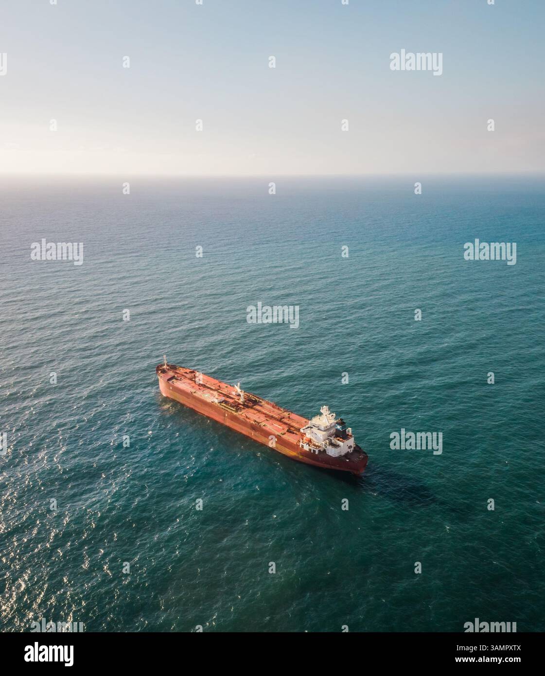 Aerial view of a shipping boat in the mediterranean sea in Lebanon ...