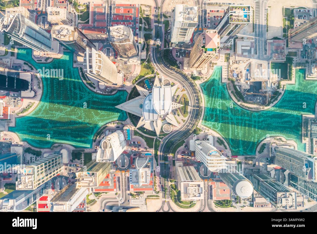 Aerial view of Almas tower in the middle of the Jumeirah lakes towers ...