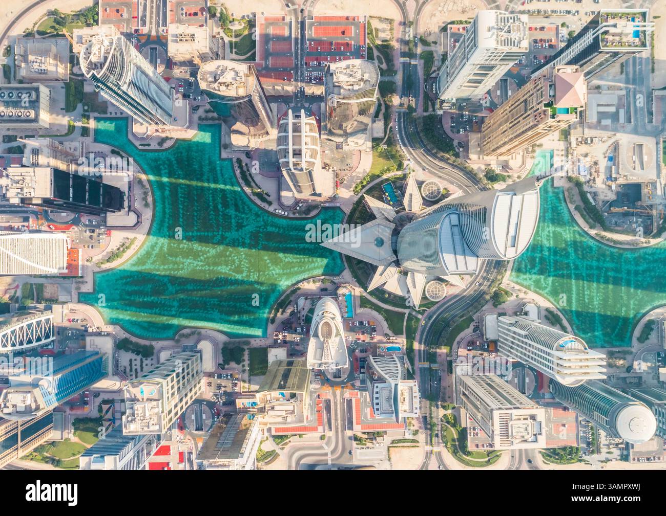 Aerial view of Almas tower in the middle of the Jumeirah lakes towers ...