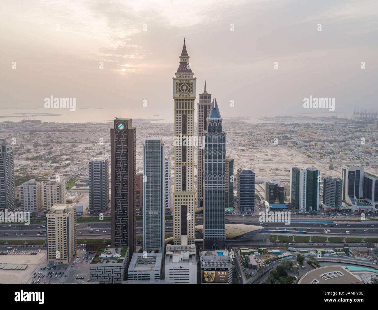 Aerial view of Al Yaqoub Tower with the sea in background In Dubai, U.A ...