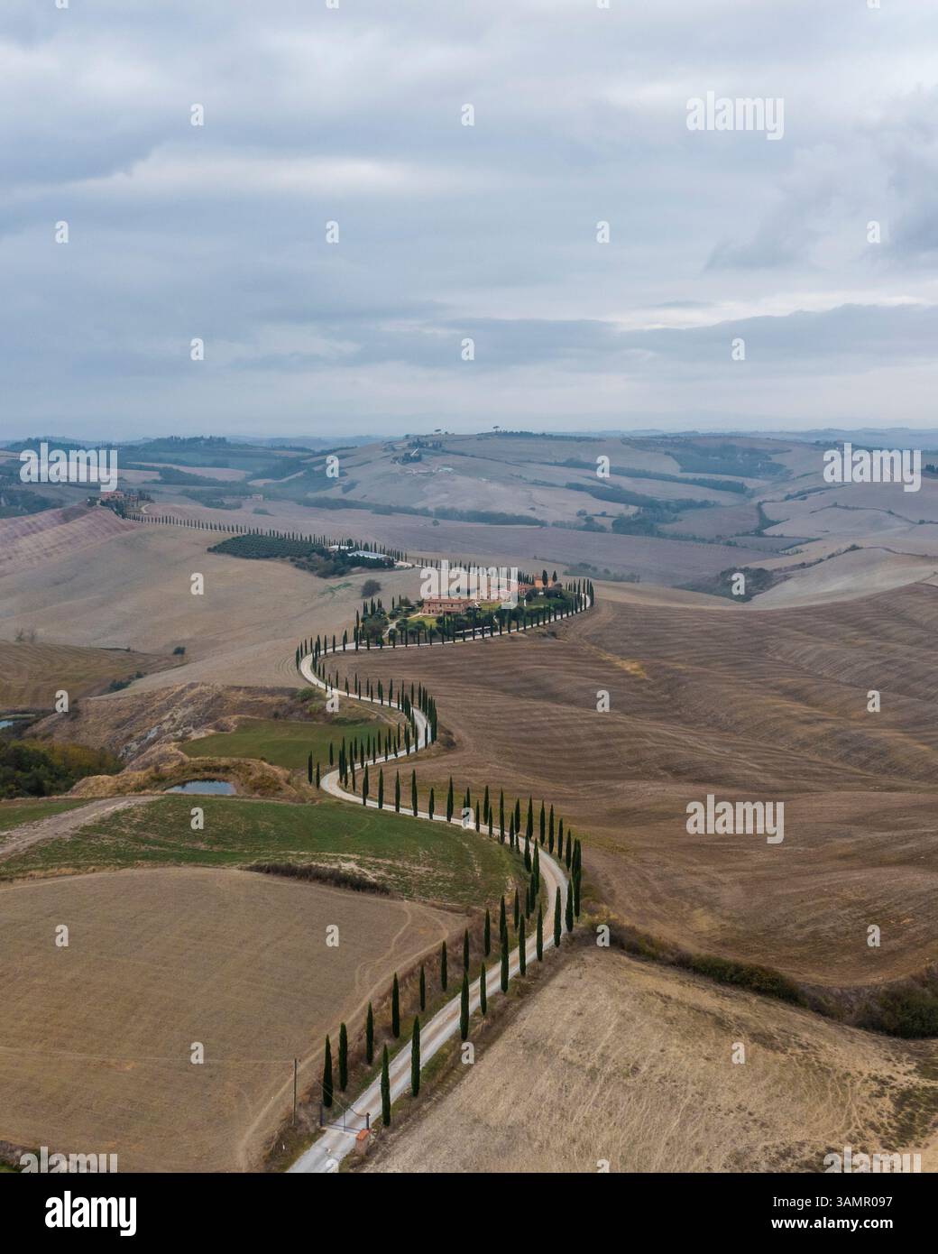 Aerial view of Crete Senesi, a characteristic hilly landscape with ...