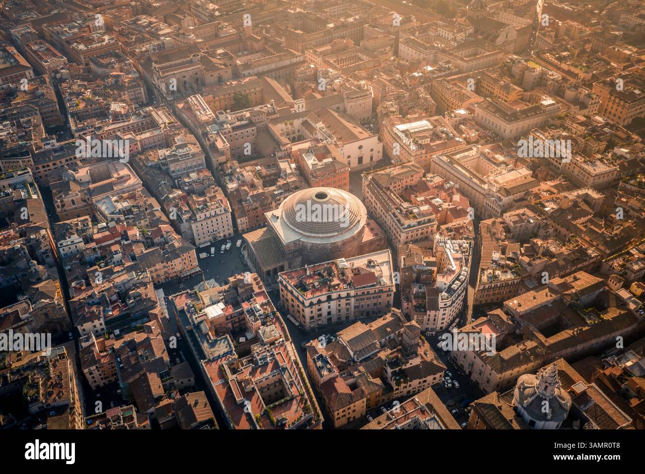 Aerial view of the Pantheon, a famous Roman Temple and landmark in Rome ...
