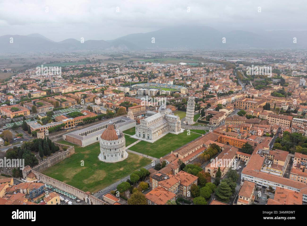 Aerial view of Pisa Cathedral in Piazza del Duomo in Pisa downtown ...