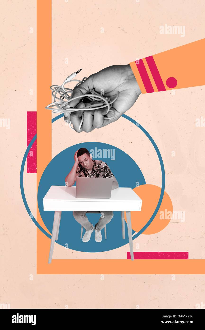 Poster abstract collage of person sit on pastel background with ...
