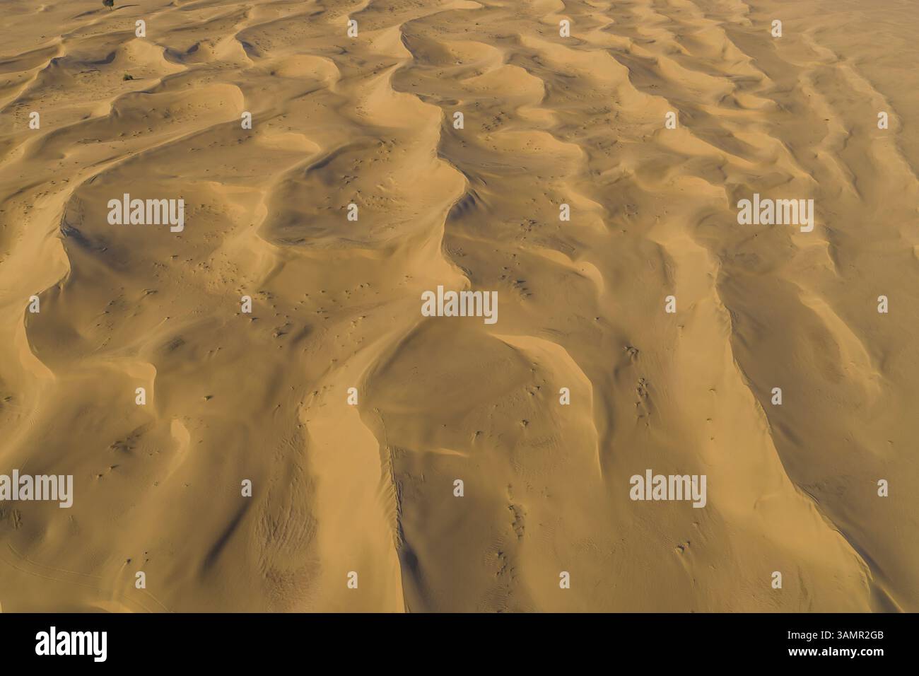 Aerial view of sand dunes in the desert at sunset, Dubai, United Arab ...