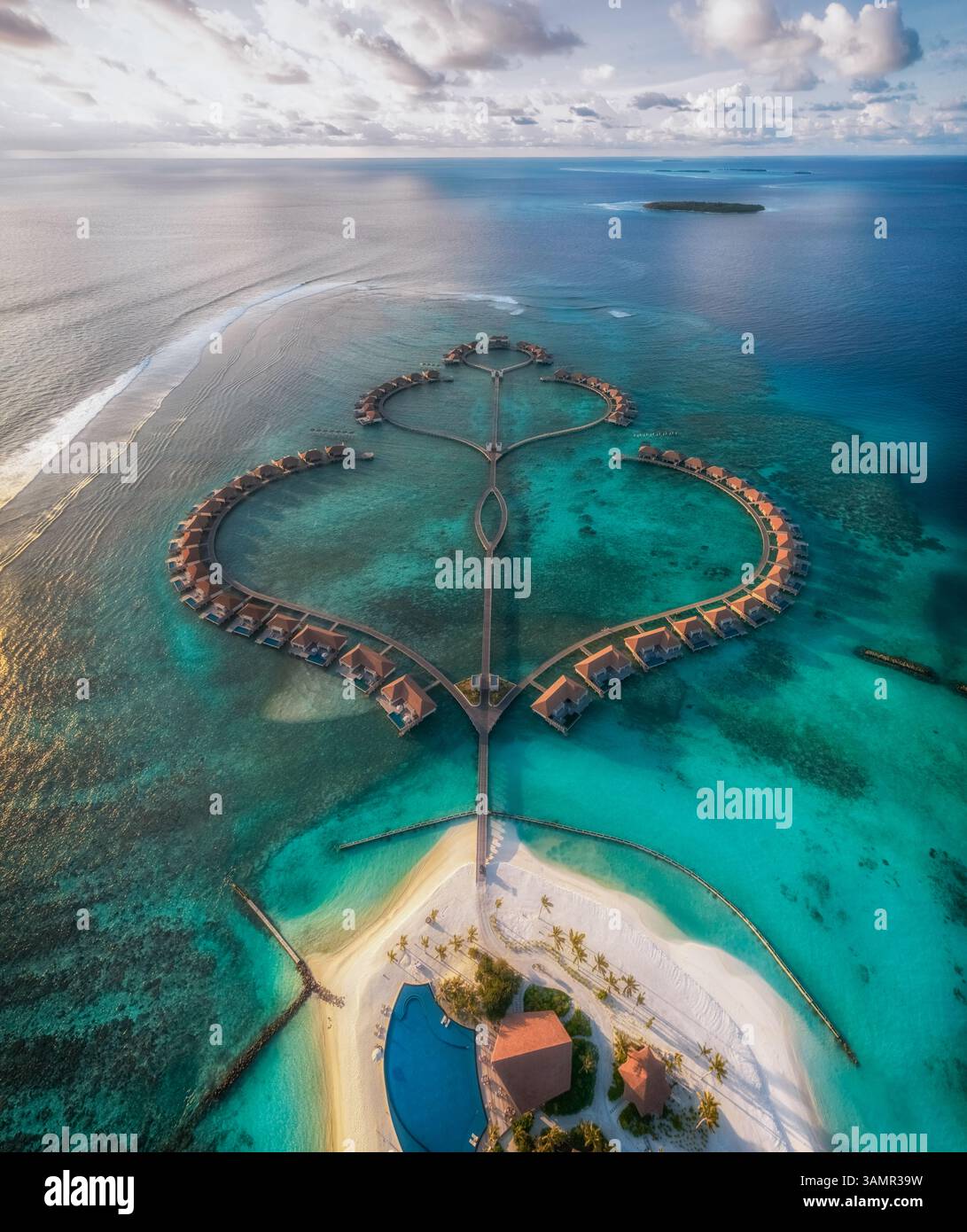 Aerial view of a luxury resort complex in the middle of the Indian ...