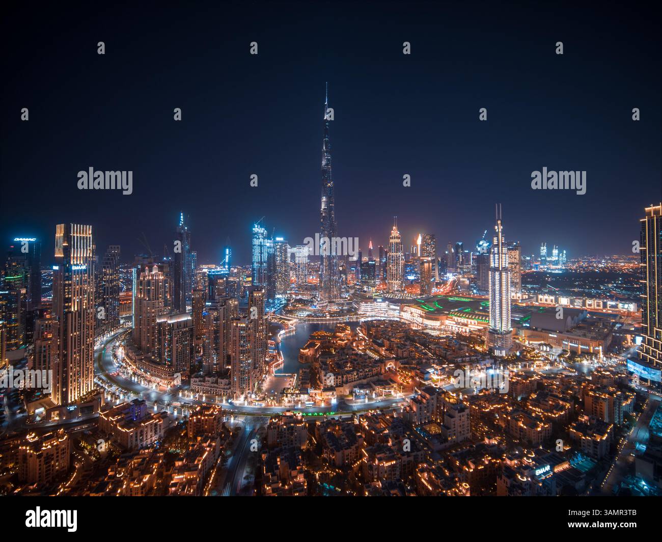 Aerial view of Dubai skyline with Burj Khalifa world's tallest ...