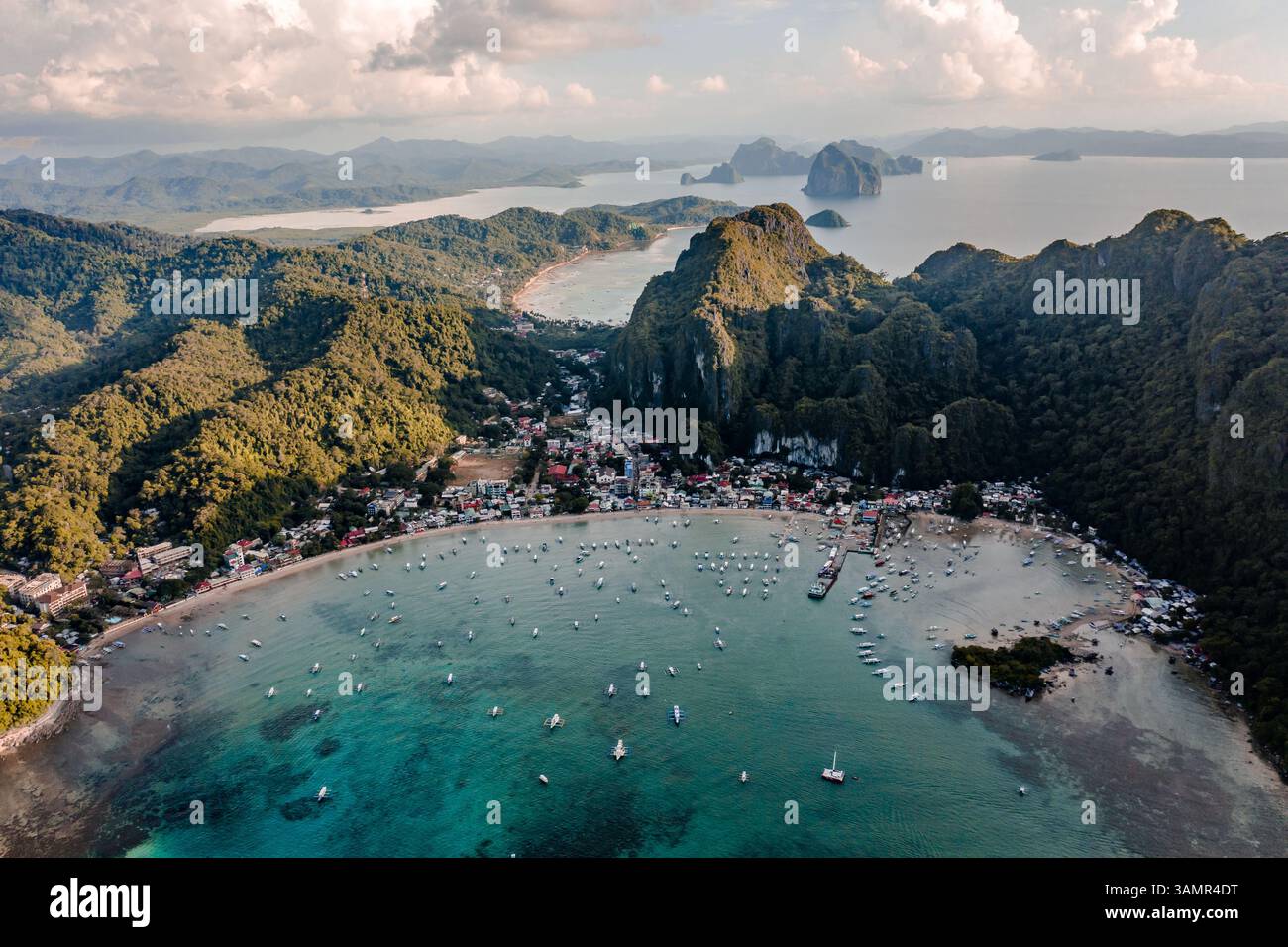 Aerial view small village in bay, El Nido, the Philippines Stock Photo ...