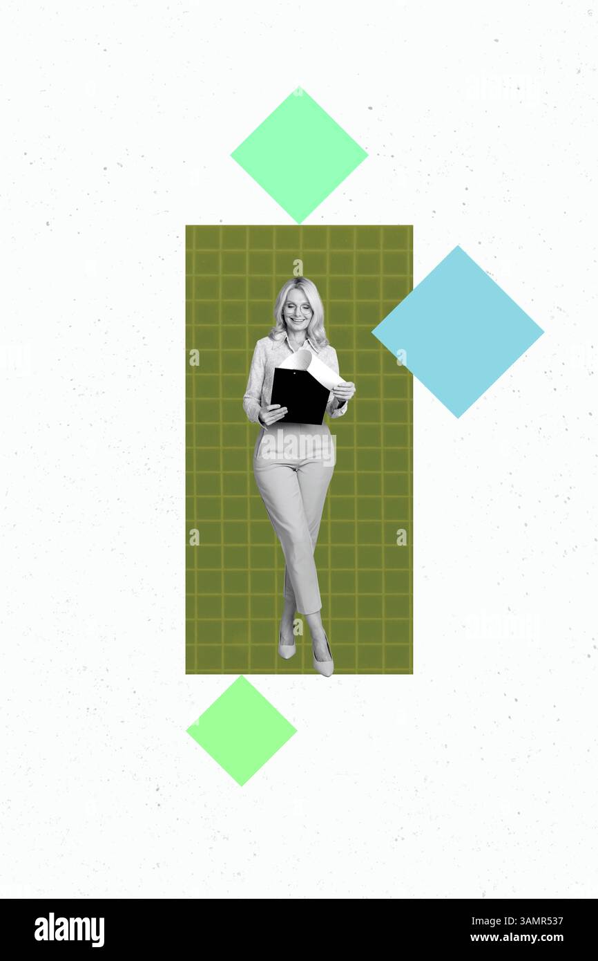 Pop template collage of person in rectangle shape with flying squares ...