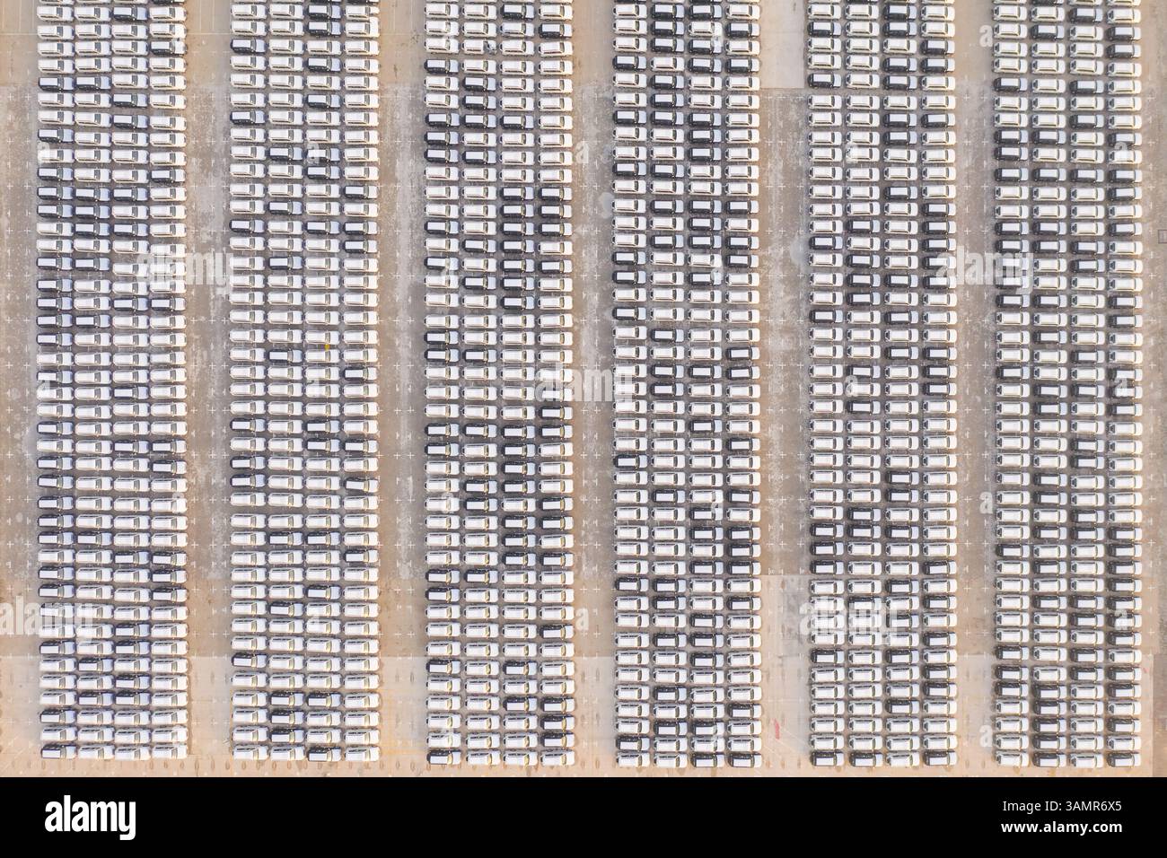 Aerial view of a parking lot with many cars Dubai, United Arab Emirates ...