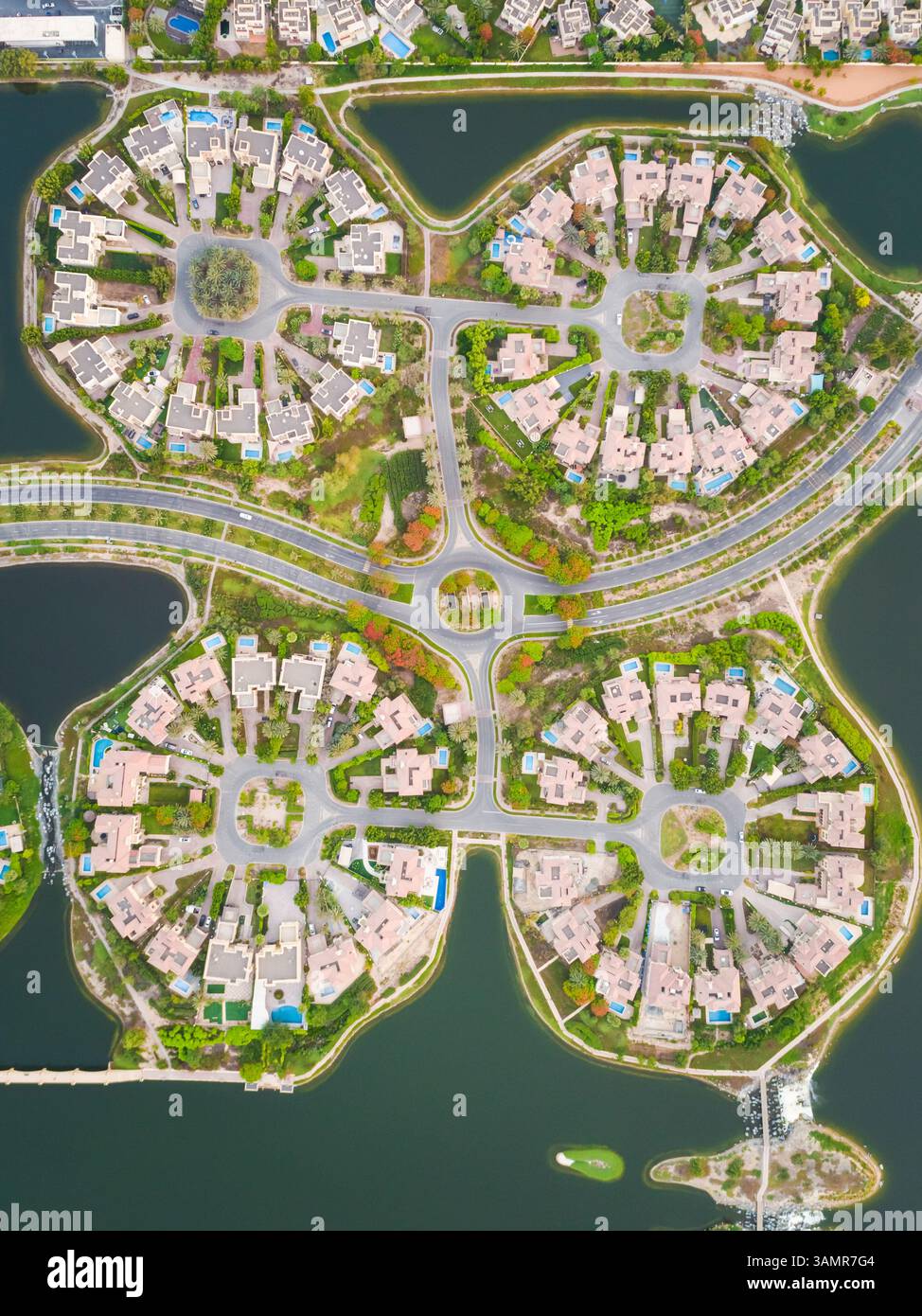 Aerial view of the housing development Jumeirah Islands in Dubai, U.A.E ...