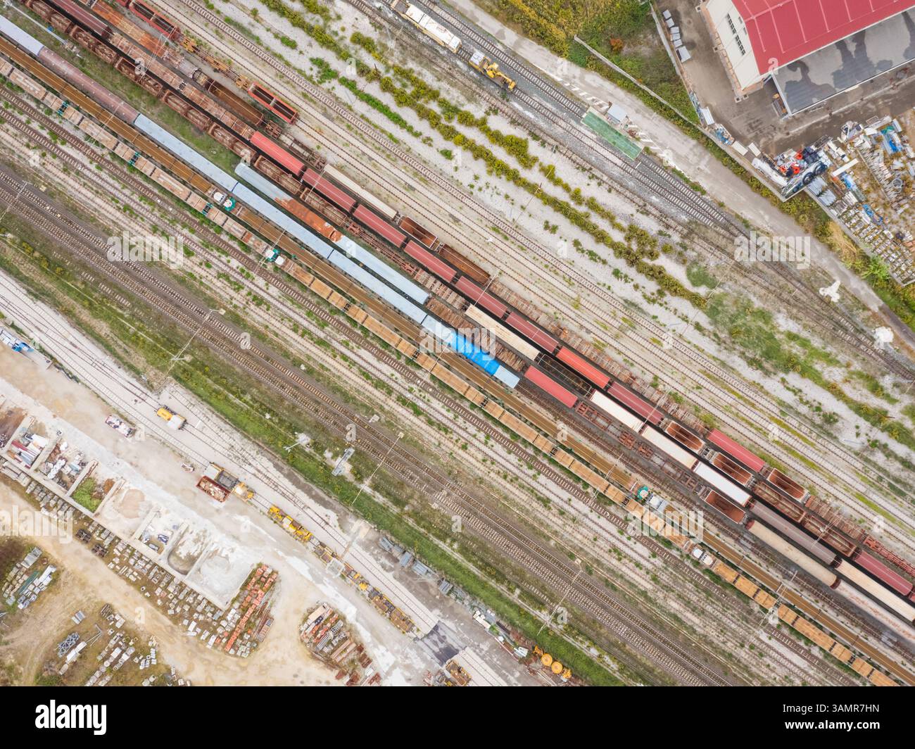 Aerial view above of rail train system creating abstract image Stock ...