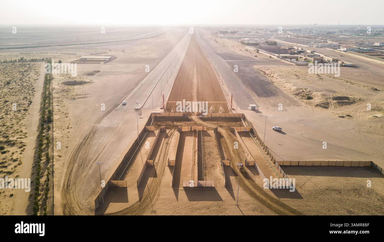 Aerial view of Al Marmoum Camel Racetrack in Dubai, U.A.E Stock Photo ...