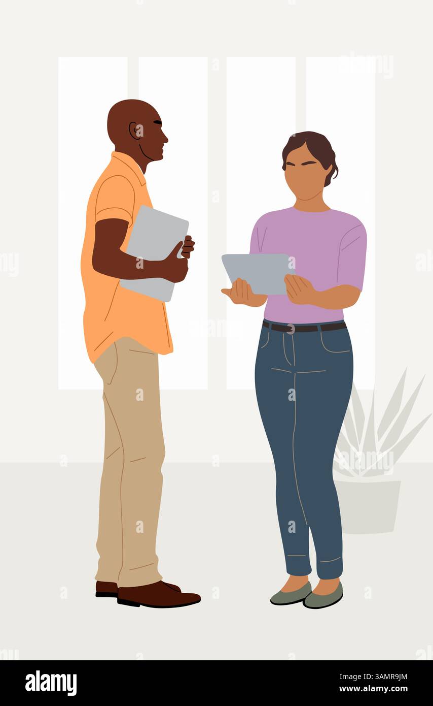 Woman man tablet talk Stock Vector Images - Alamy