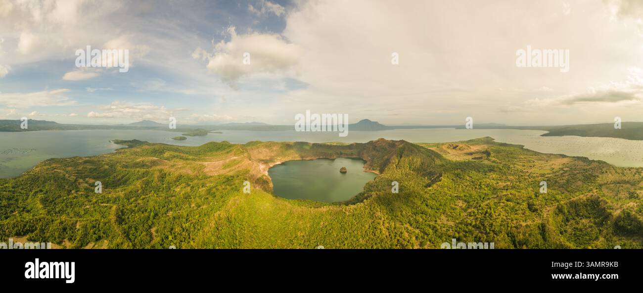Aerial panoramic view of Taal volcano in Volcano Island, Talisay ...