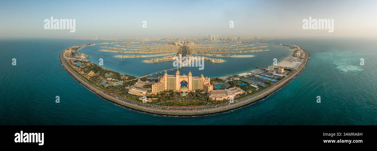 Aerial panoramic view of Aquaventure and the Palm Jumeirah, Dubai, UAE ...